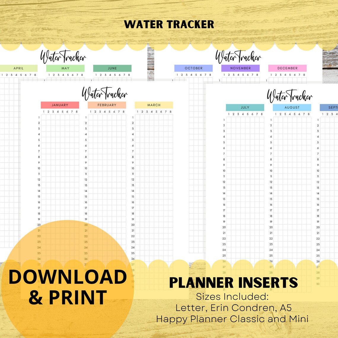 Water Tracker Planner Insert 365-day Water Intake Log Quarterly ...