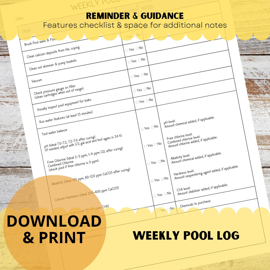 Weekly Pool Maintenance Checklist | Pool Balance Journal | Pool ...