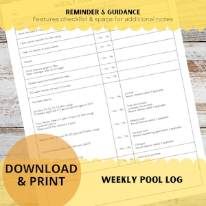 Weekly Pool Maintenance Checklist | Pool Balance Journal | Pool ...