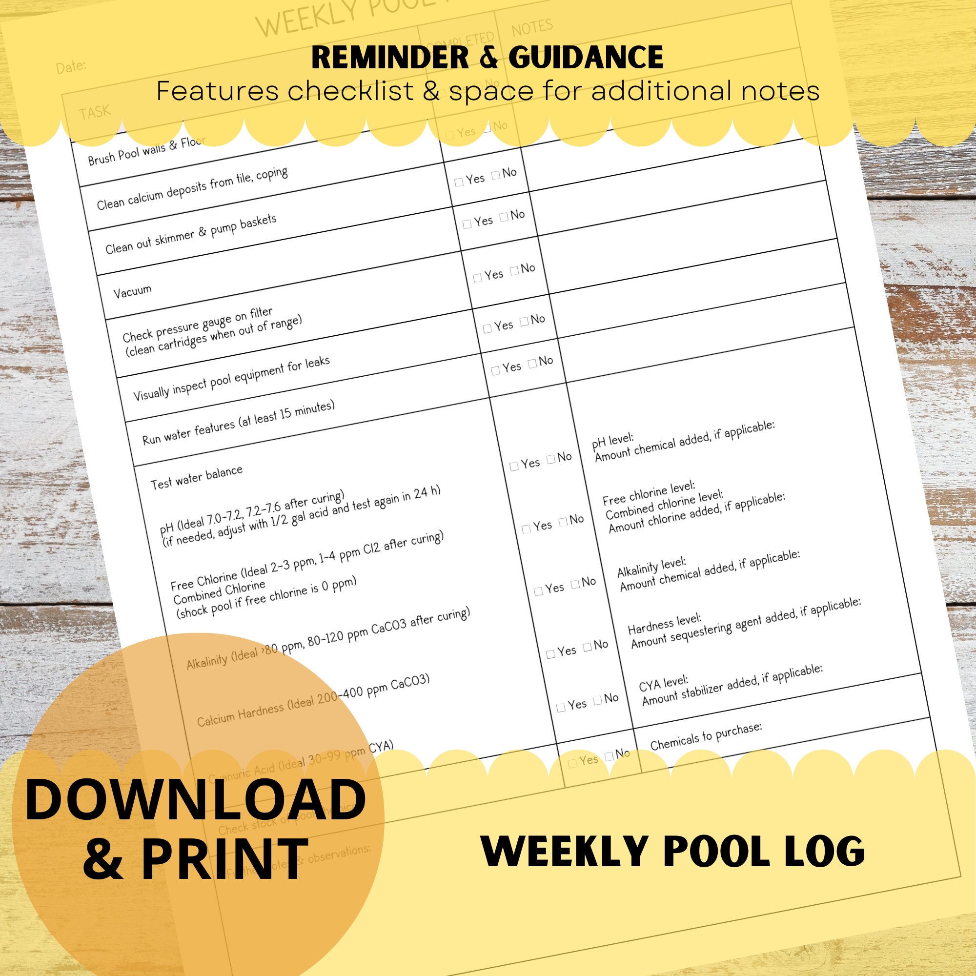 Weekly Pool Maintenance Checklist | Pool Balance Journal | Pool ...
