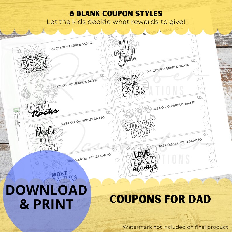 Coupons for Dad | Coloring Activity for Kids | DIY Gift for Dad for ...