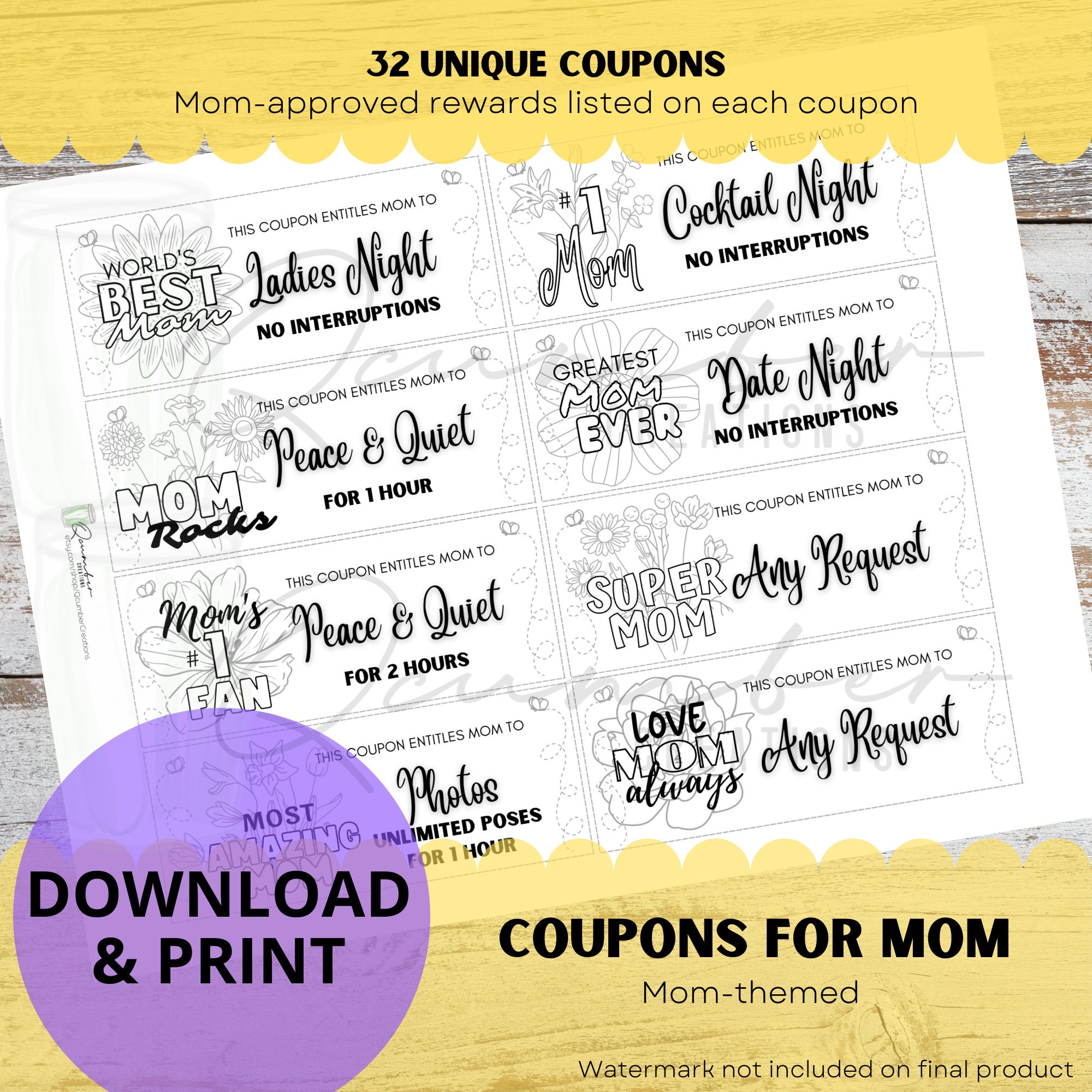 Coupons for Mom Coloring Activity for Kids DIY Gift for Mom for ...
