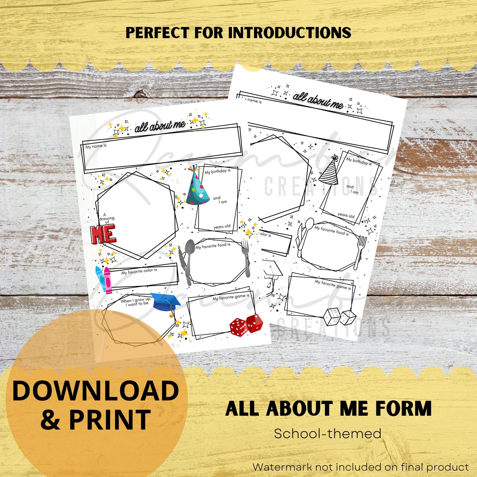 All About Me Form Fill in the Blank Template Full Color & Coloring Page ...