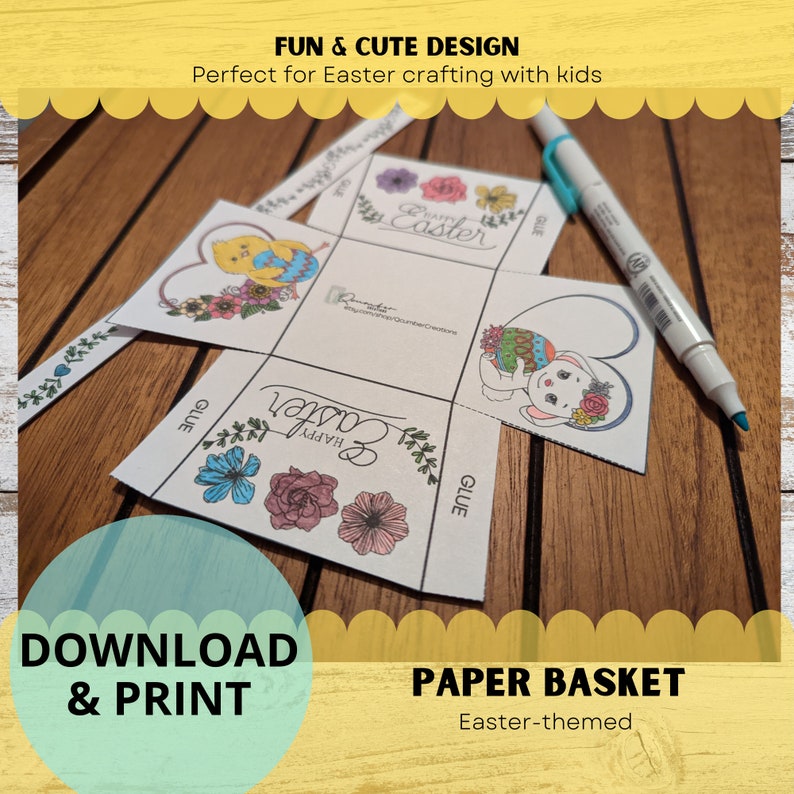 Whimsical Paper Easter Basket Template | Color, Cut, & Glue | DIY Paper ...