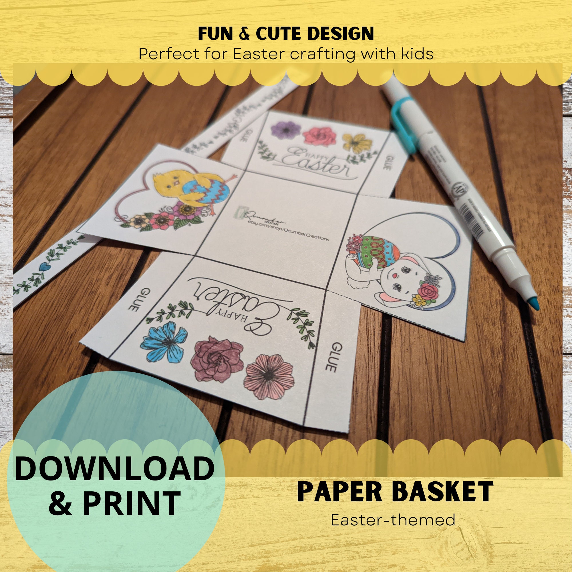 Whimsical Paper Easter Basket Template | Color, Cut, & Glue | DIY Paper ...