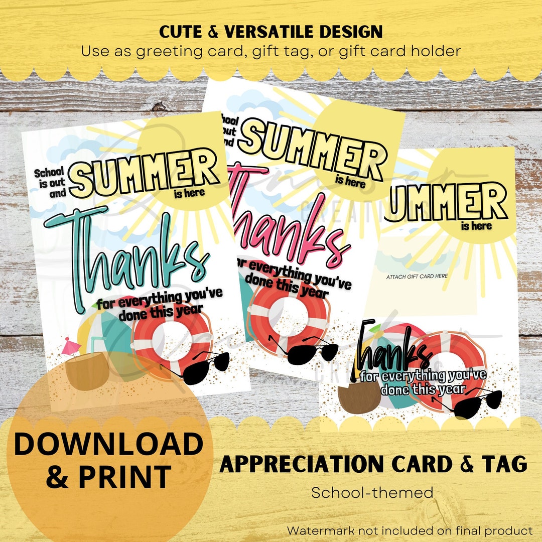 Teacher Appreciation Card, Gift Tag, Gift Card Holder Beach Vibes ...