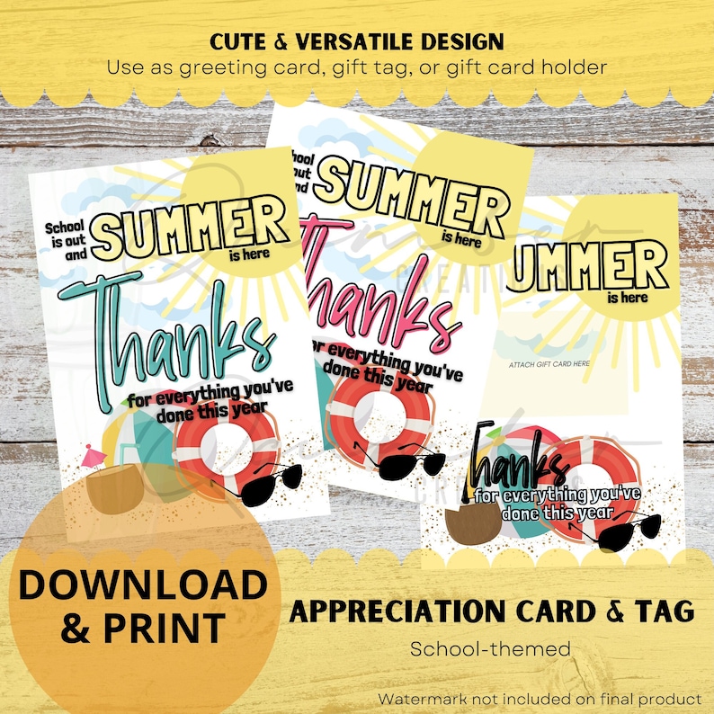 Teacher Appreciation Card, Gift Tag, Gift Card Holder Beach Vibes ...