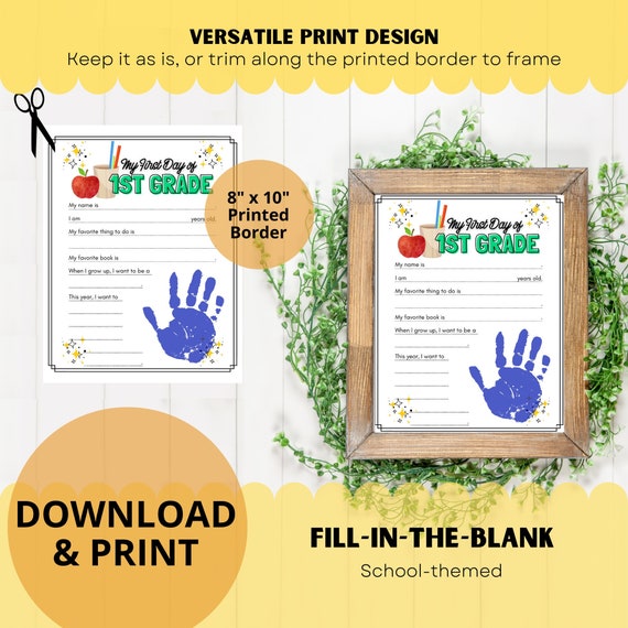 First Day of 1st Grade Fill in the Blank Template and | Etsy