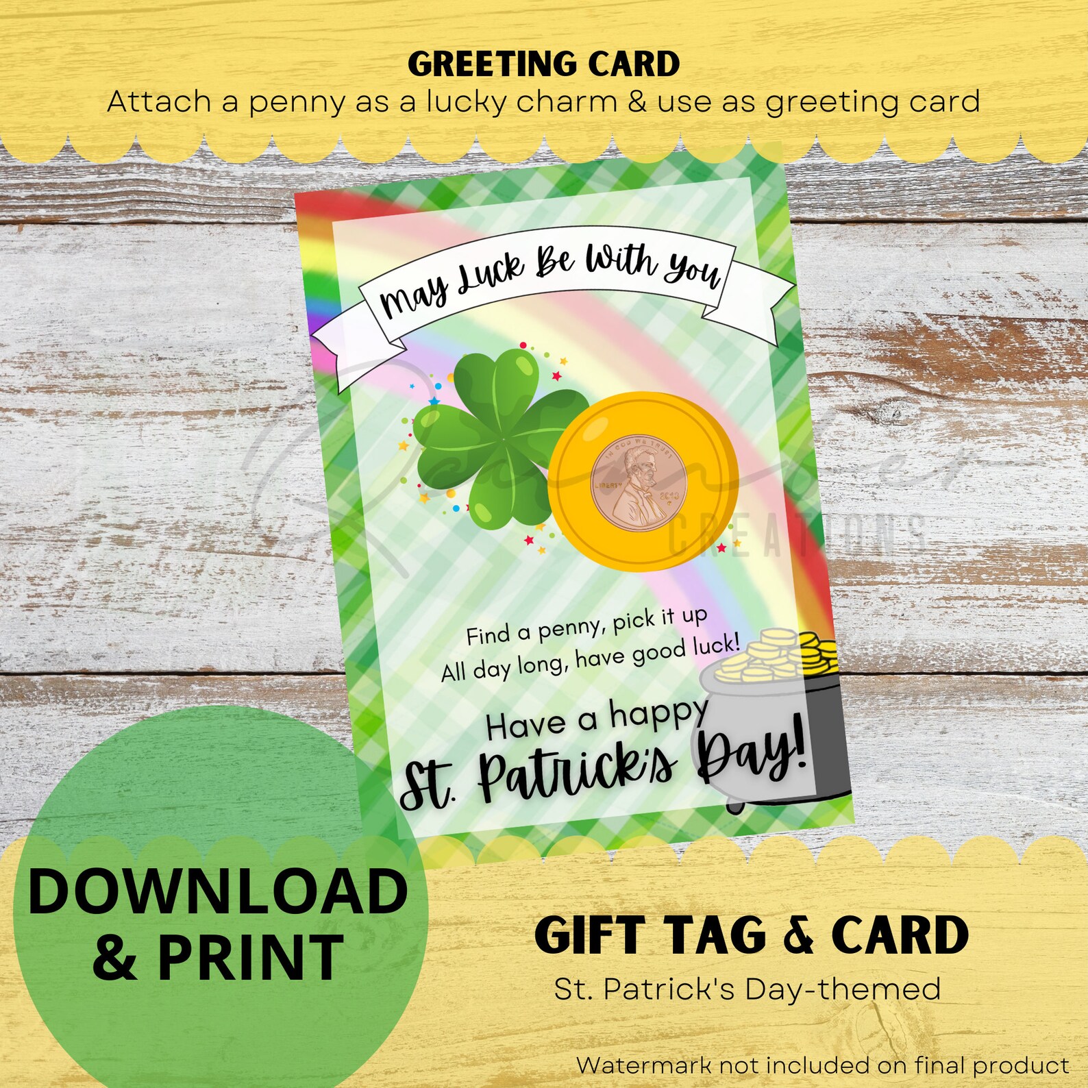 St. Patrick's Day Card or Gift Tag Luck Be W You Lucky Penny Greeting ...