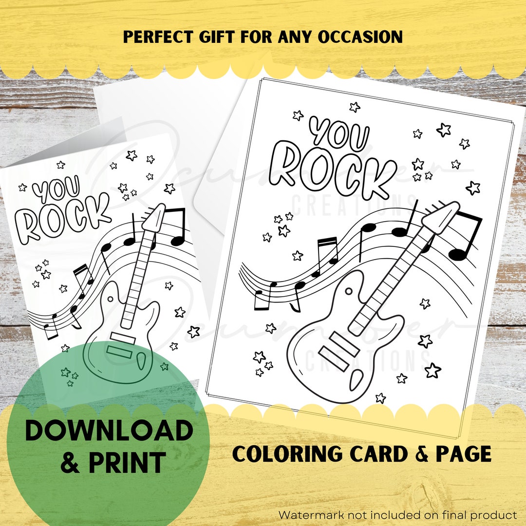 You Rock Card and Coloring Page | Kids Fingerprint Craft | Gift for ...