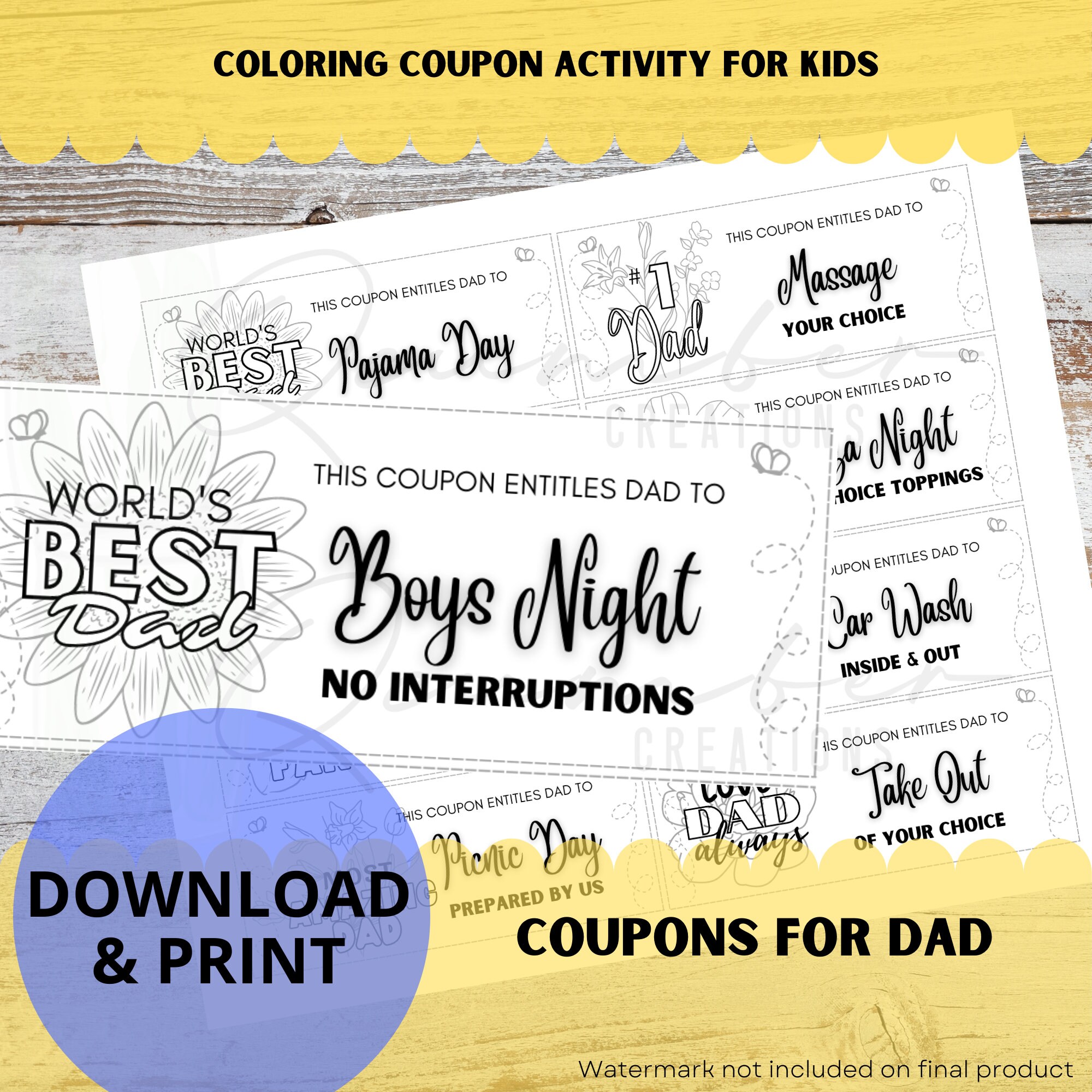 Coupons for Dad | Coloring Activity for Kids | DIY Gift for Dad for ...