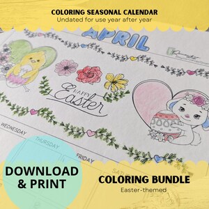 Easter Coloring Bundle April Calendars, Bunny Bookmarks, Easter ...