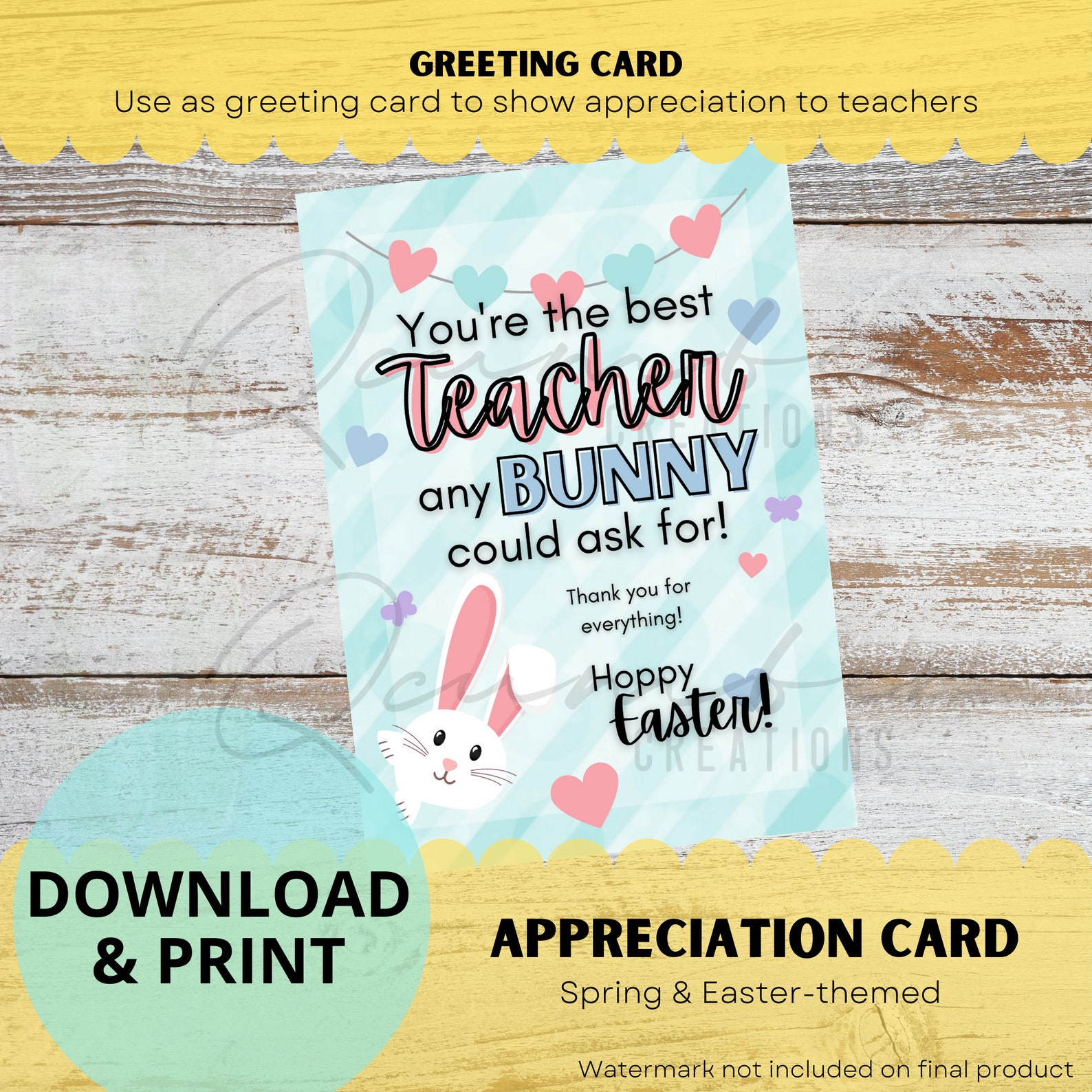 Teacher Appreciation Card Best Teacher Any BUNNY Could Ask for Easter ...