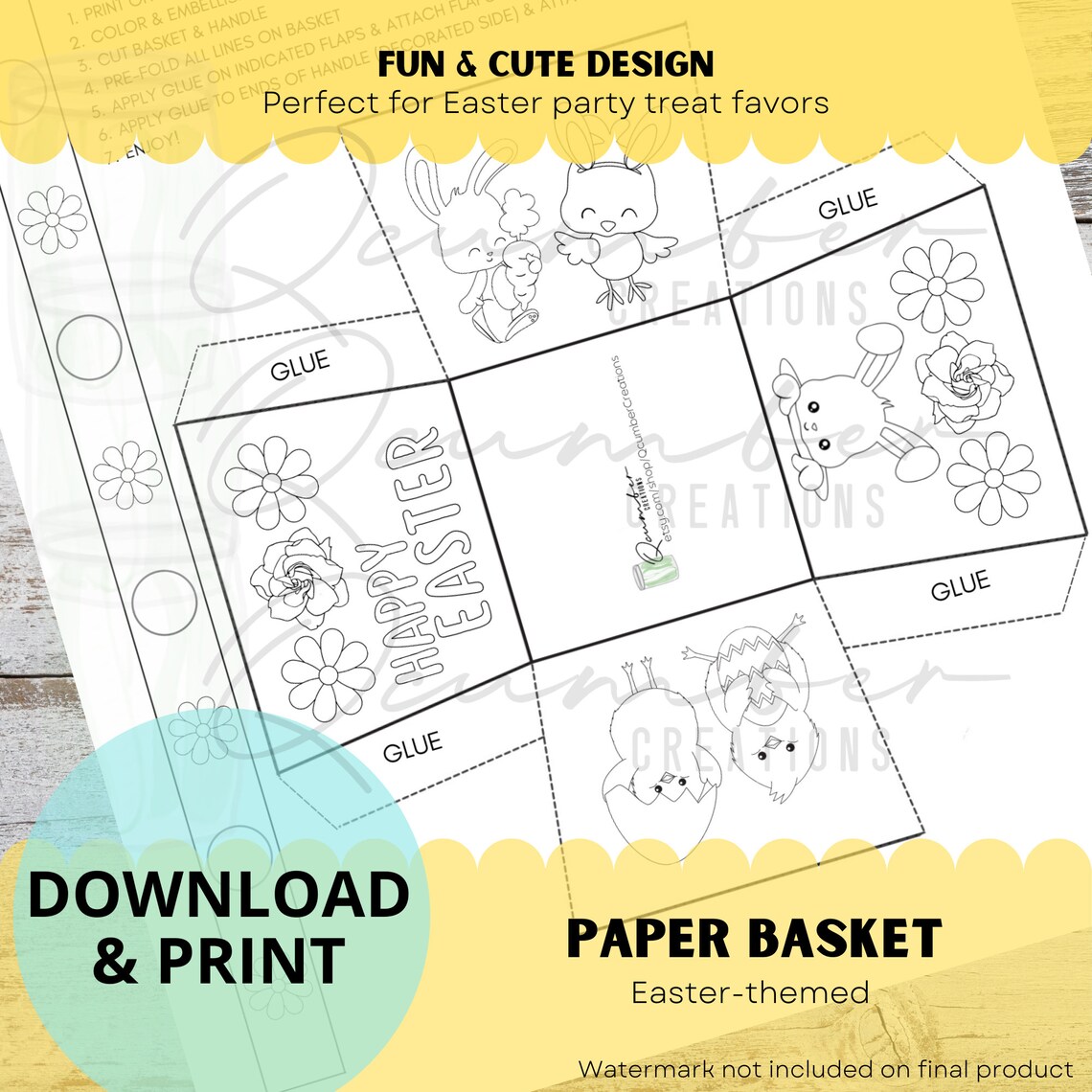 Cute Paper Easter Basket Template Color Cut & Glue DIY - Etsy