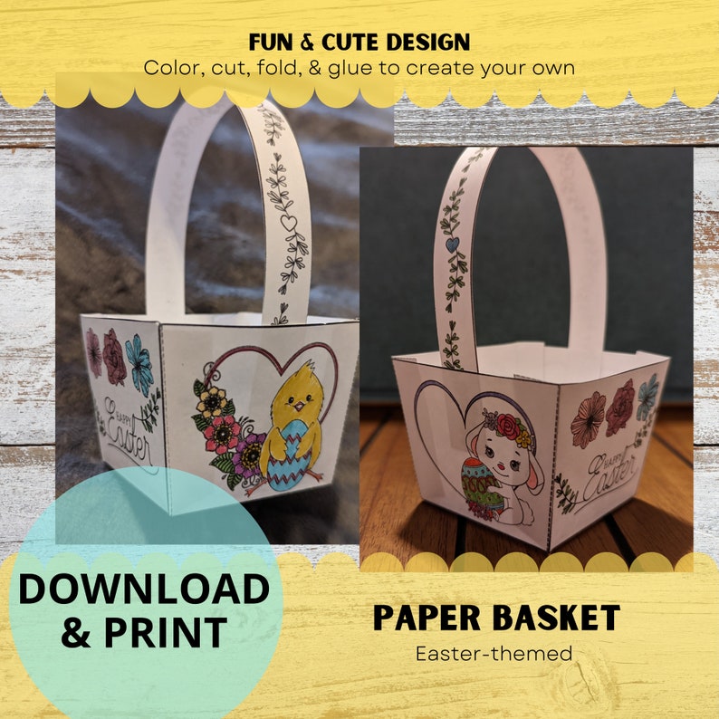 Whimsical Paper Easter Basket Template | Color, Cut, & Glue | DIY Paper ...