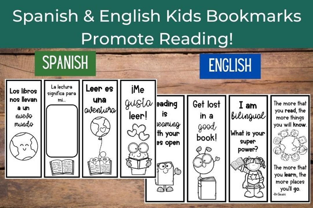 Bookmarks for Kids, School, Cute, Spanish English Bilingual Bookmarks ...