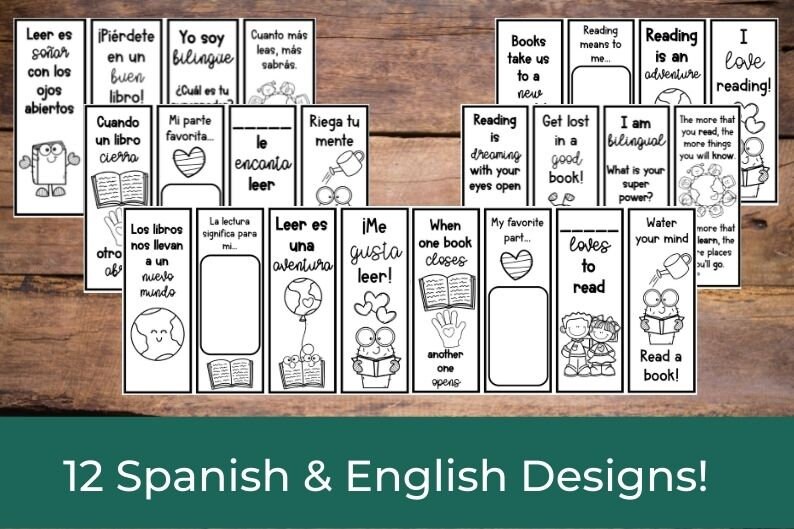 Bookmarks for Kids, School, Cute, Spanish English Bilingual Bookmarks ...