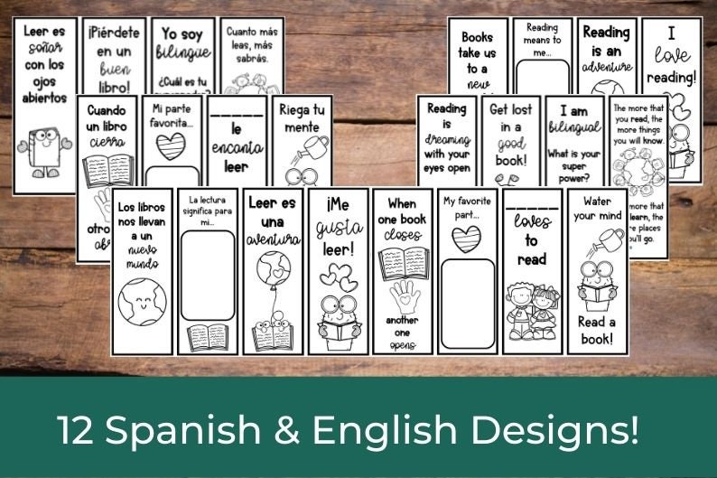Bookmarks for Kids, School, Cute, Spanish English Bilingual Bookmarks ...