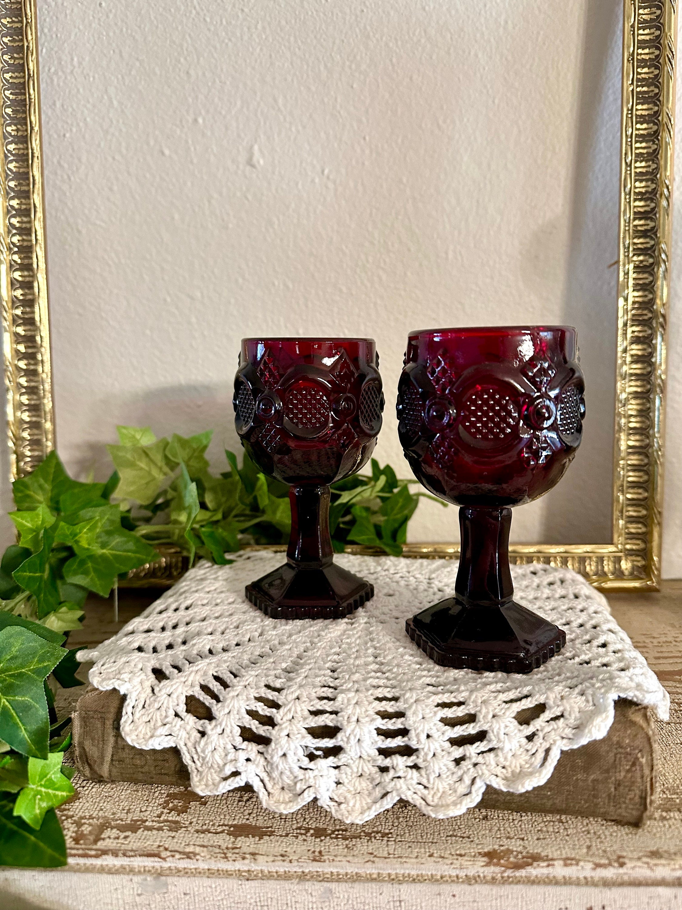 Vintage Avon Ruby Red 1976 Cape Cod Set of Plates and Goblets, Gothic ...