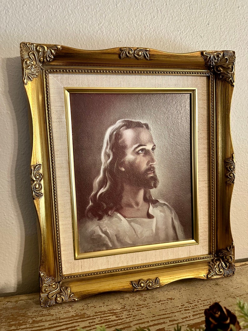 Ornate Gold Frame Jesus Portrait, Warner Sallman Reproduction Head of ...