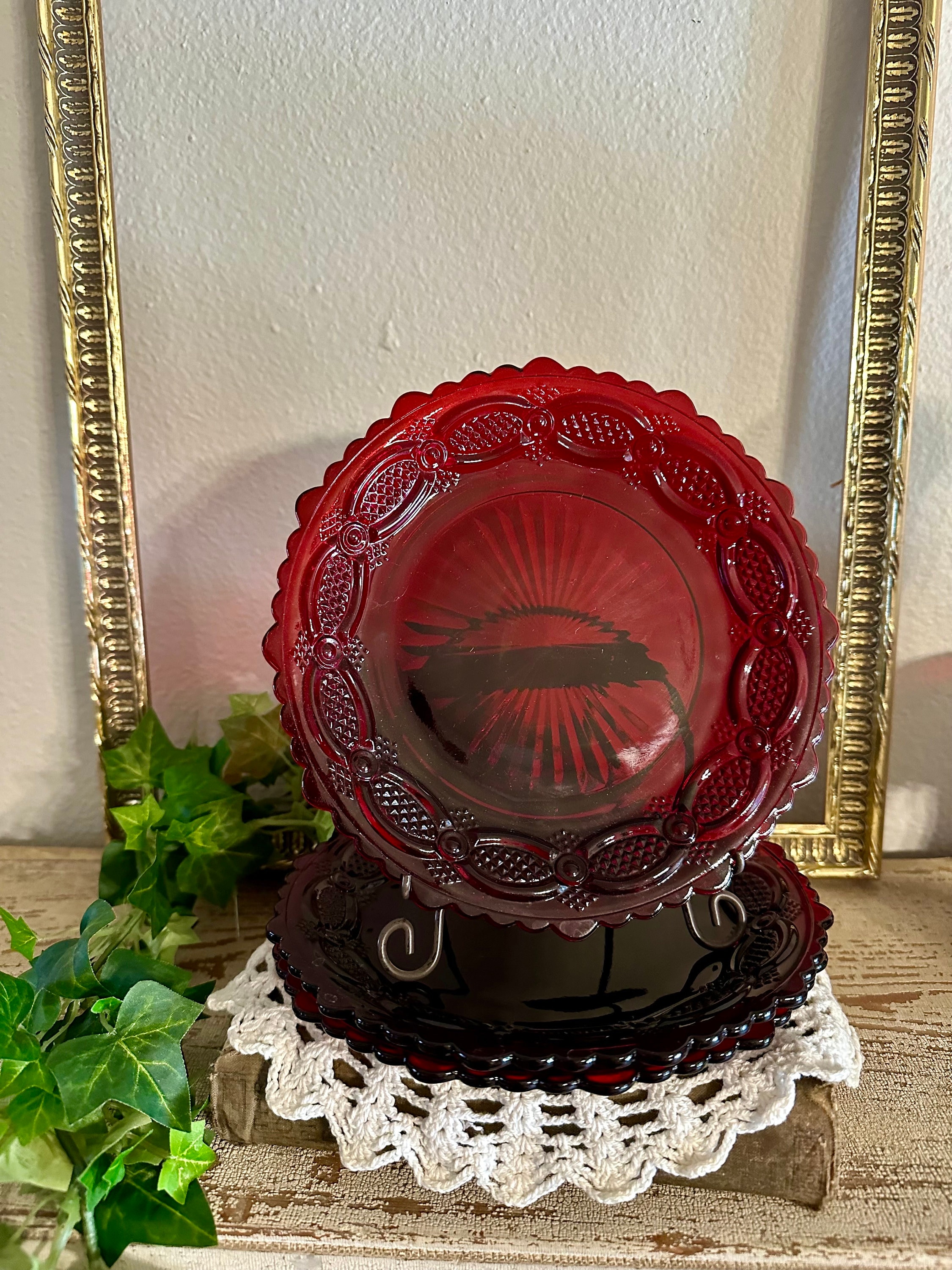 Vintage Avon Ruby Red 1976 Cape Cod Set of Plates and Goblets, Gothic ...