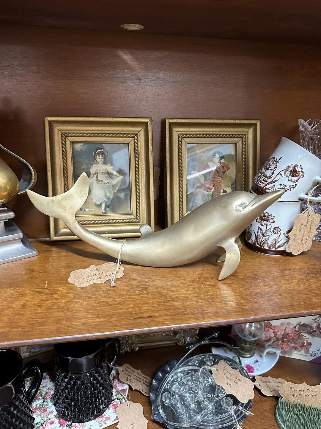Vintage Solid Brass Dolphin Figurine | Nautical Bookshelf Decor - Etsy