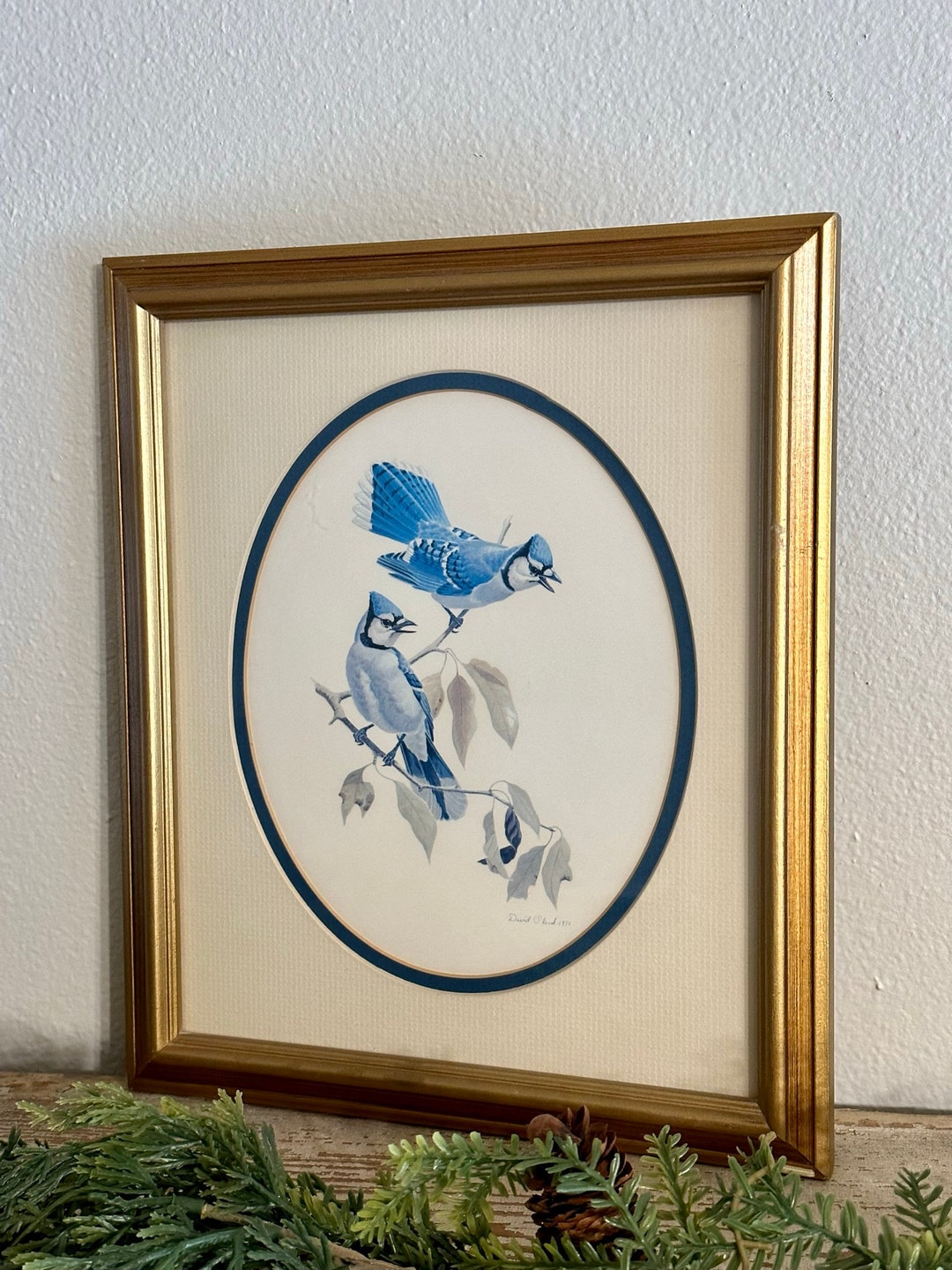 Pair of Vintage David Plank Signed Blue Jay Framed Art, Framed & Artist ...