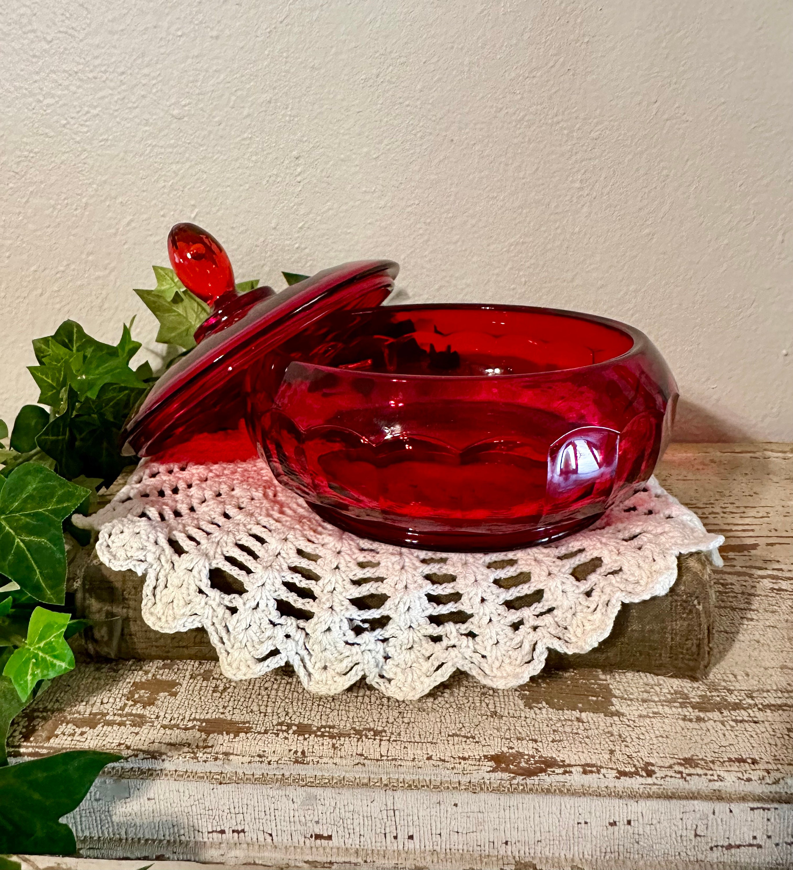 Vintage 1960s Viking Glass Georgian Ruby Red Covered Dish, Red ...