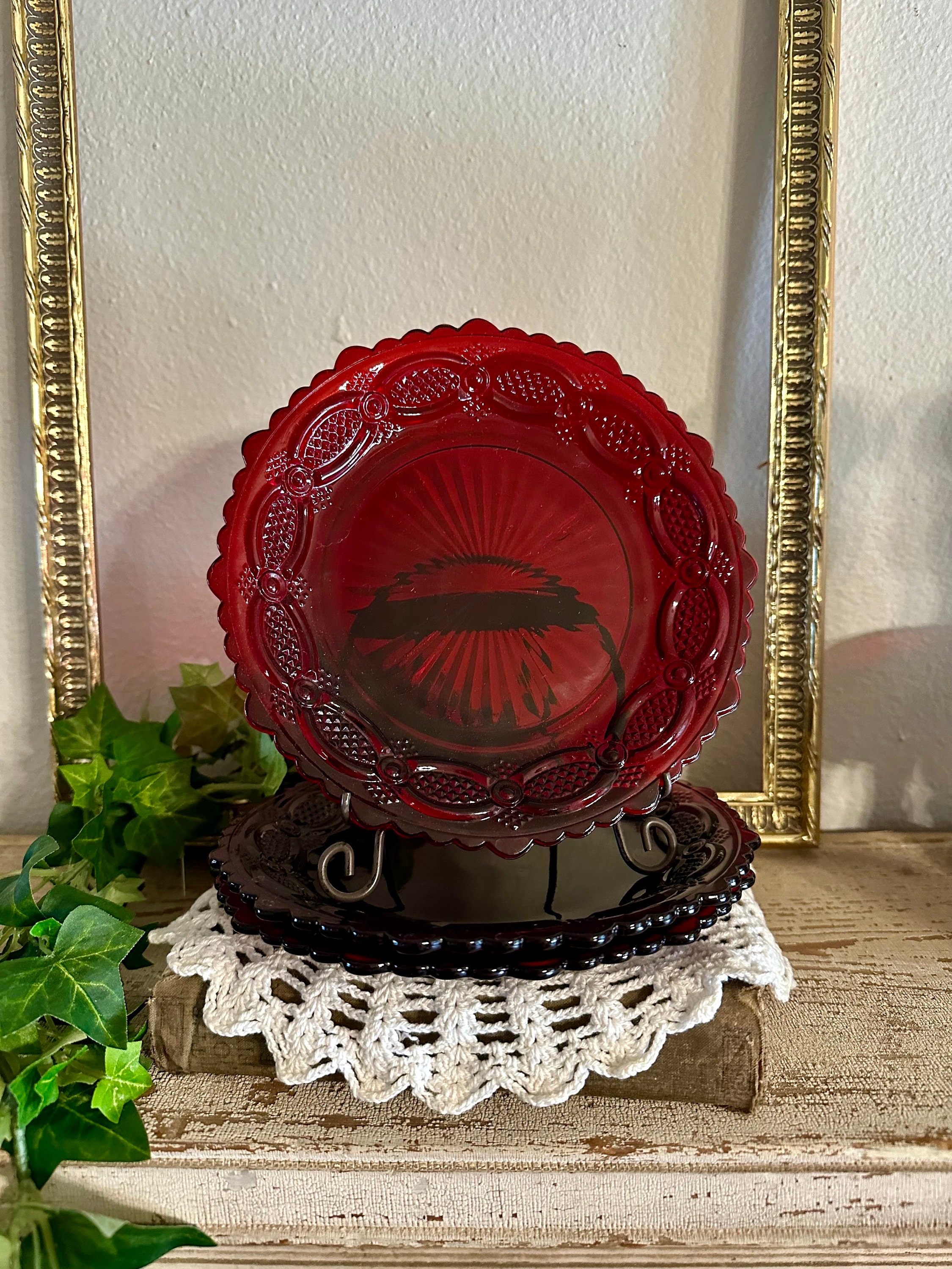 Vintage Avon Ruby Red 1976 Cape Cod Set of Plates and Goblets, Gothic ...