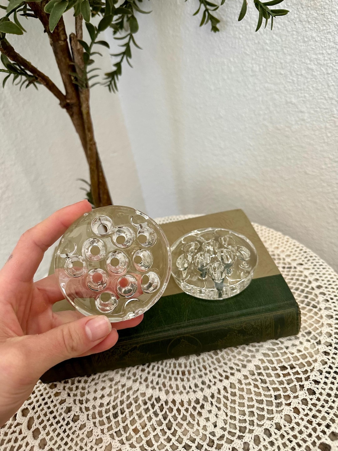 ONE Vintage Glass Flower Frog, Glass Flower Pin Frog, Glass Flower Frog ...