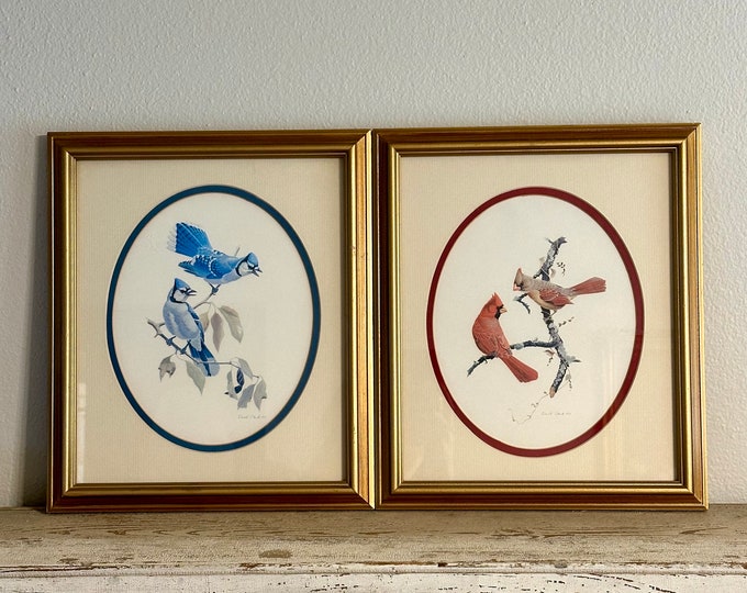 Pair of Vintage David Plank Signed Blue Jay Framed Art, Framed & Artist ...