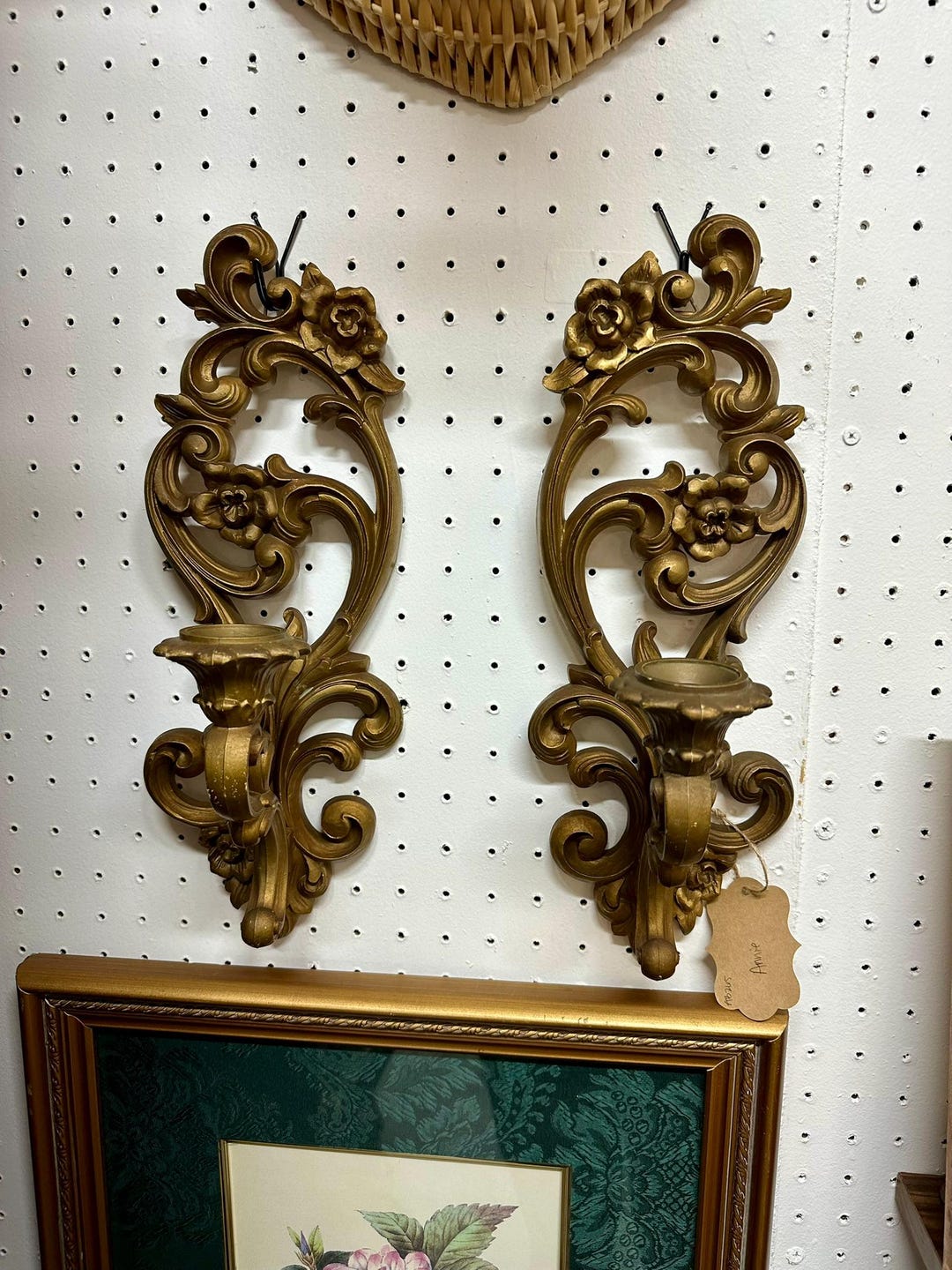Vintage Syroco Gold Wall Candle Sconces | Ornate Floral Rococo Candle ...