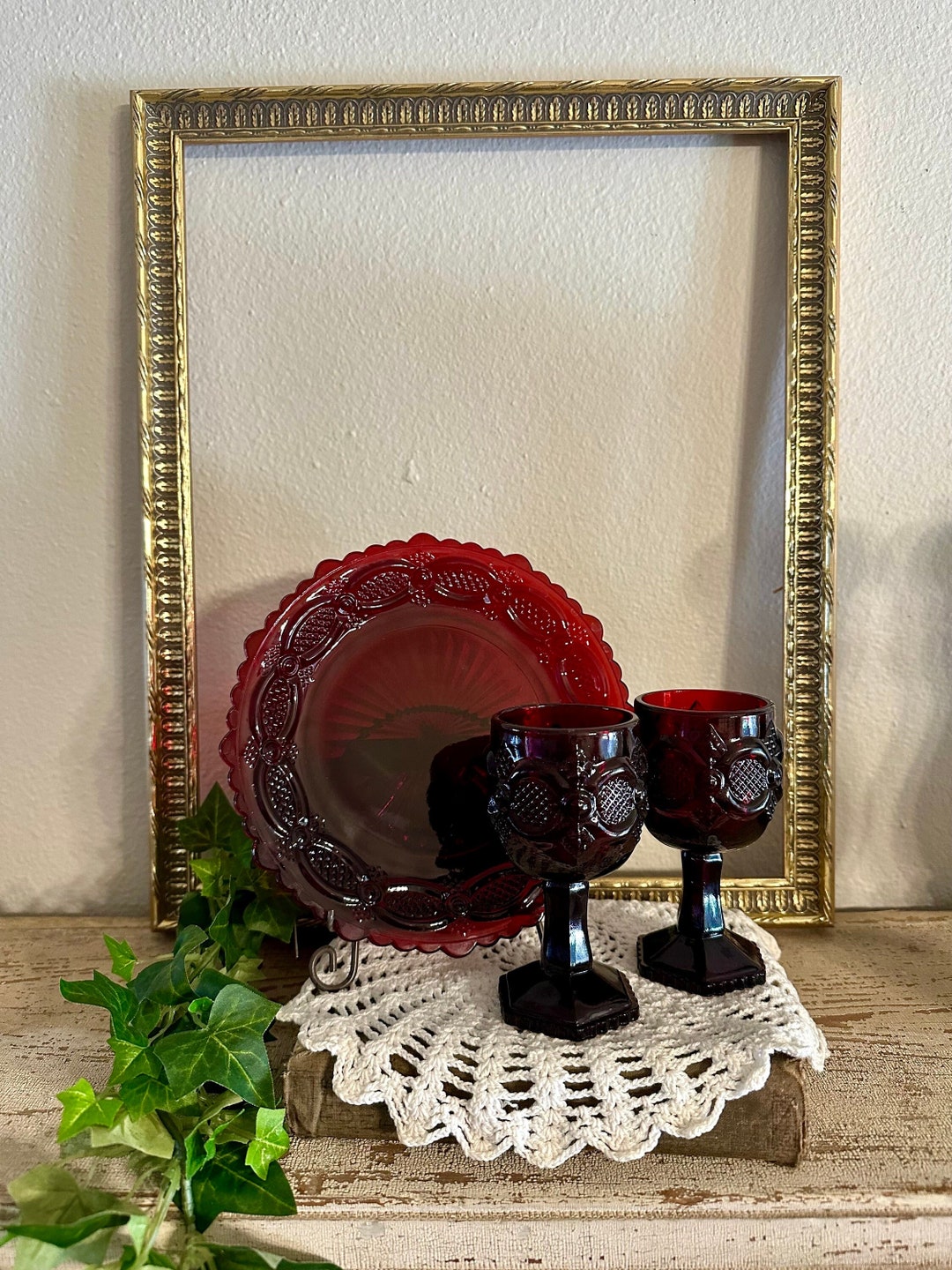Vintage Avon Ruby Red 1976 Cape Cod Set of Plates and Goblets, Gothic ...