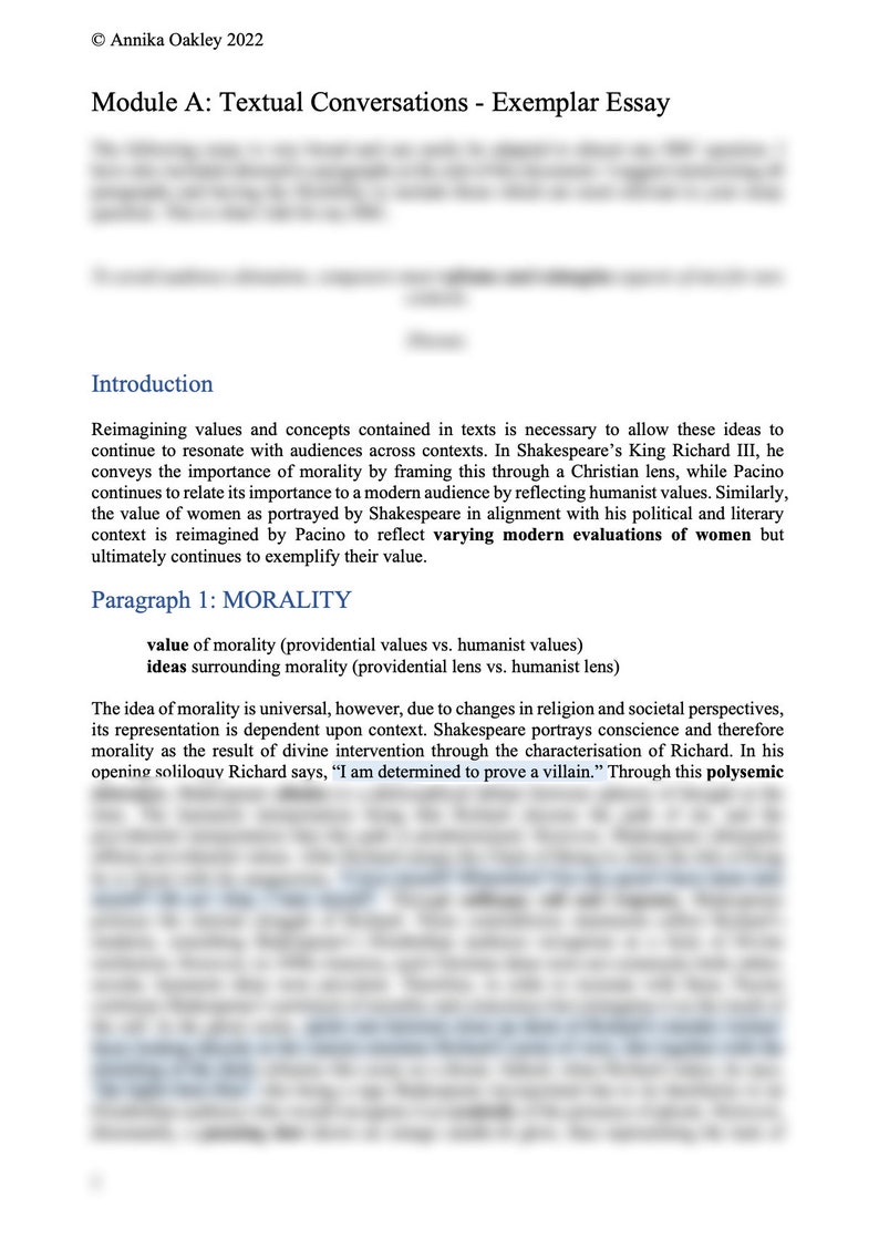 Exemplar Module A: Textual Conversations Essay richard III and Looking ...
