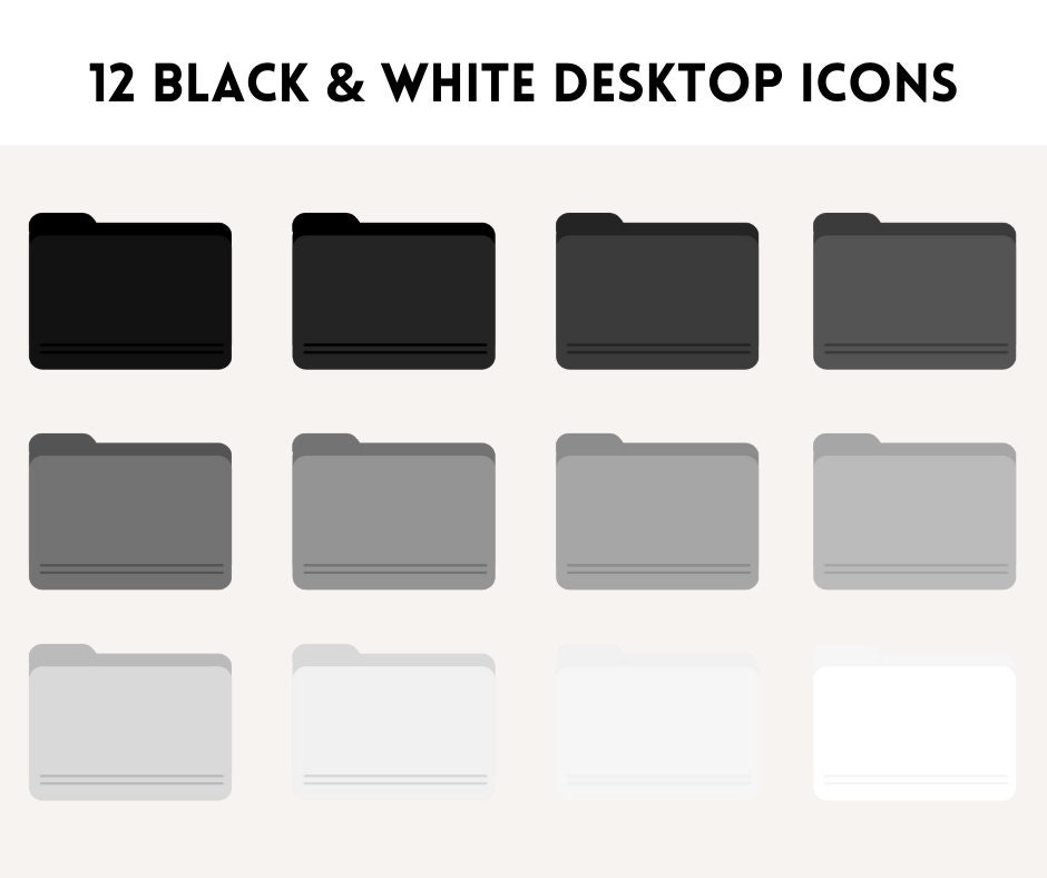 Desktop Folder Icons Aesthetic Black, White, & Grey - Compatible With ...