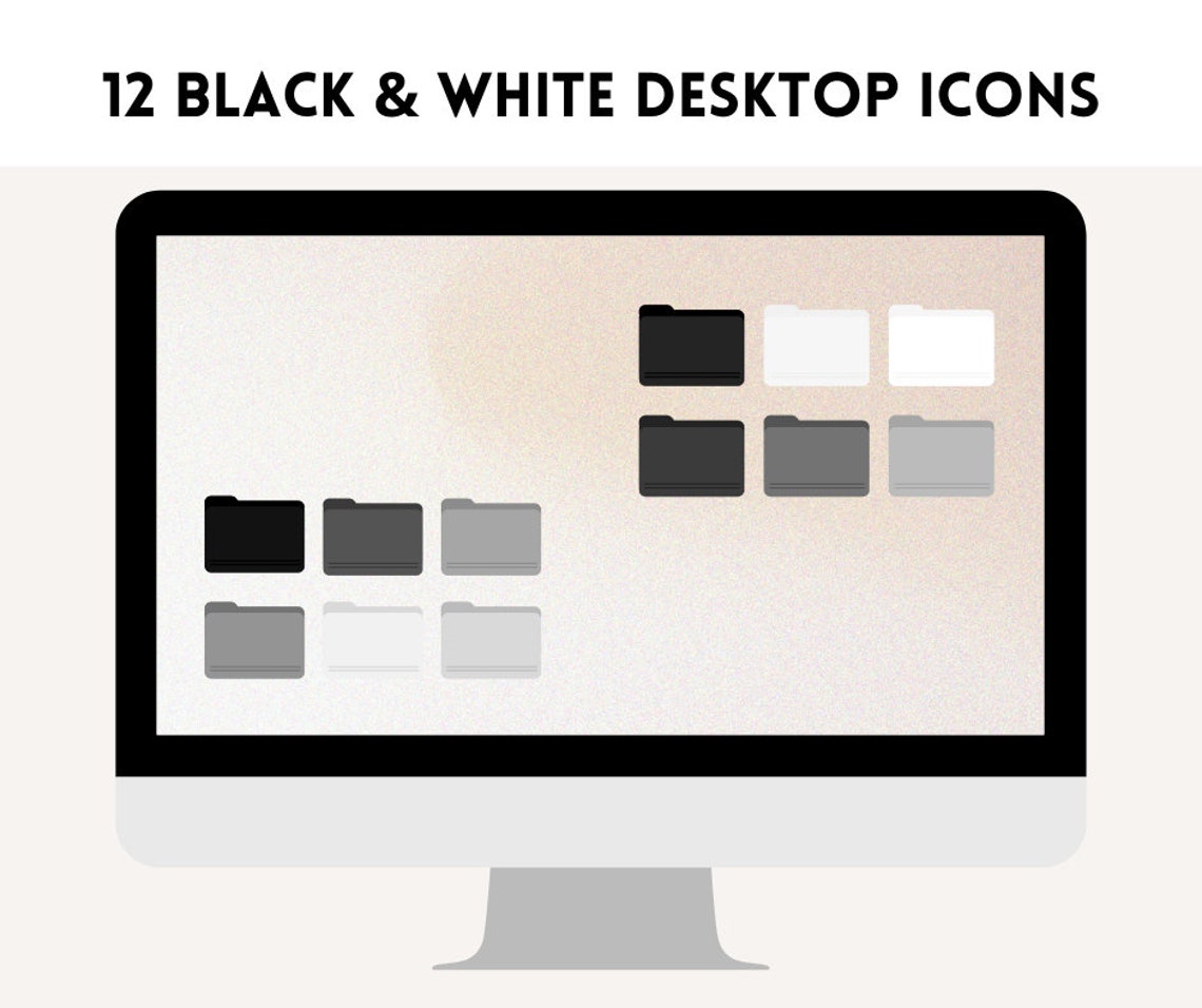 Desktop Folder Icons Aesthetic Black, White, & Grey - Compatible With ...