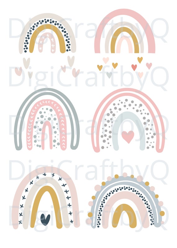 Drawing & Illustration Digital Stickers Boho PNG Digital boho rainbows ...