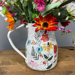Charming Hand-painted Pitcher With Wildflower Arrangement, Whimsical ...