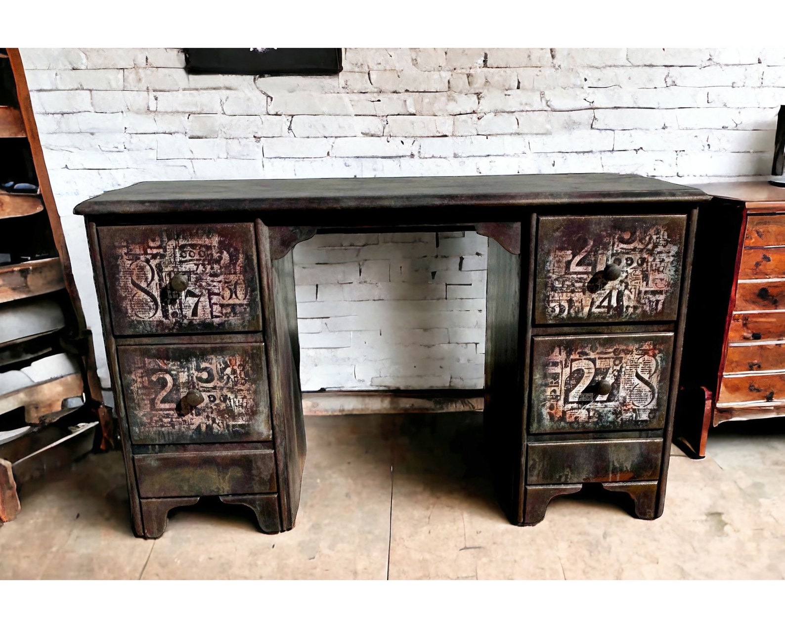 Industrial Steam Punk Grunge Style Office Desk, Rusty Patina Finish ...