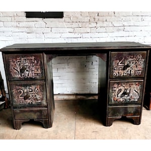 Industrial Steam Punk Grunge Style Office Desk, Rusty Patina Finish ...