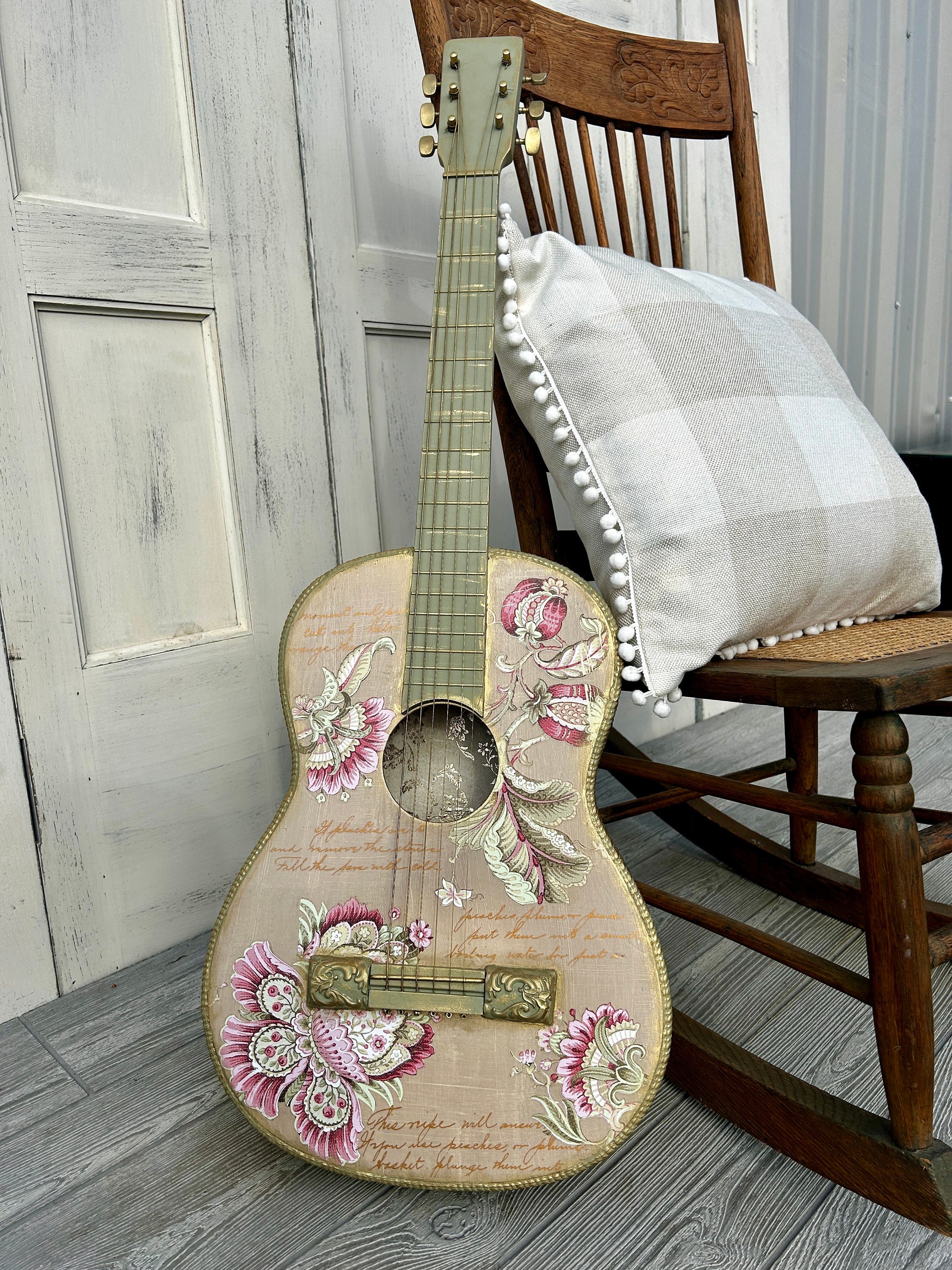 Hand Painted Guitar Lamp, Music Home Decor, Vintage Floral Instrument ...