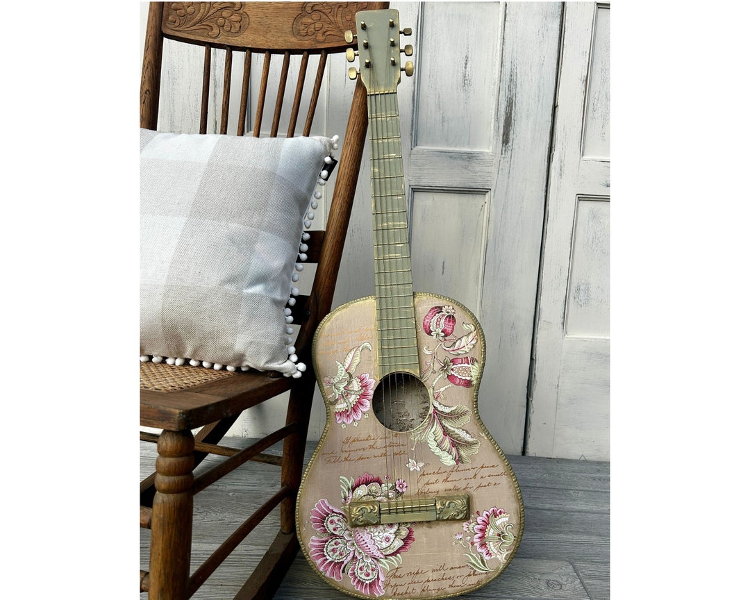 Hand Painted Guitar Lamp, Music Home Decor, Vintage Floral Instrument ...