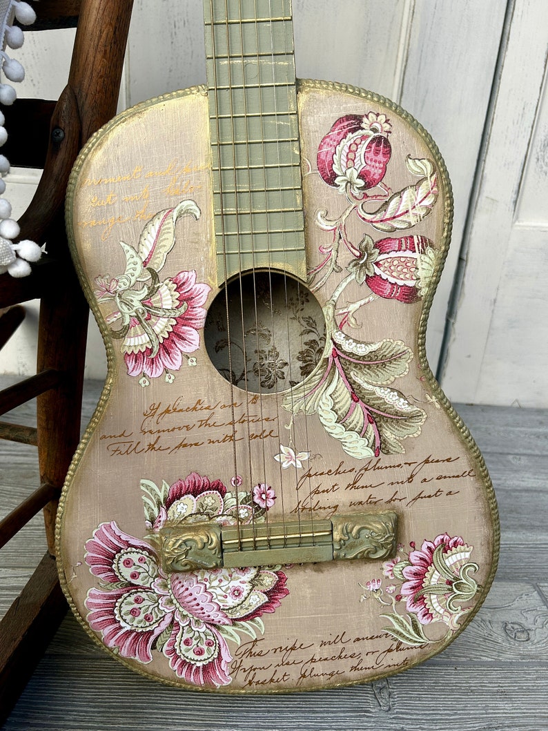 Hand Painted Guitar Lamp, Music Home Decor, Vintage Floral Instrument ...