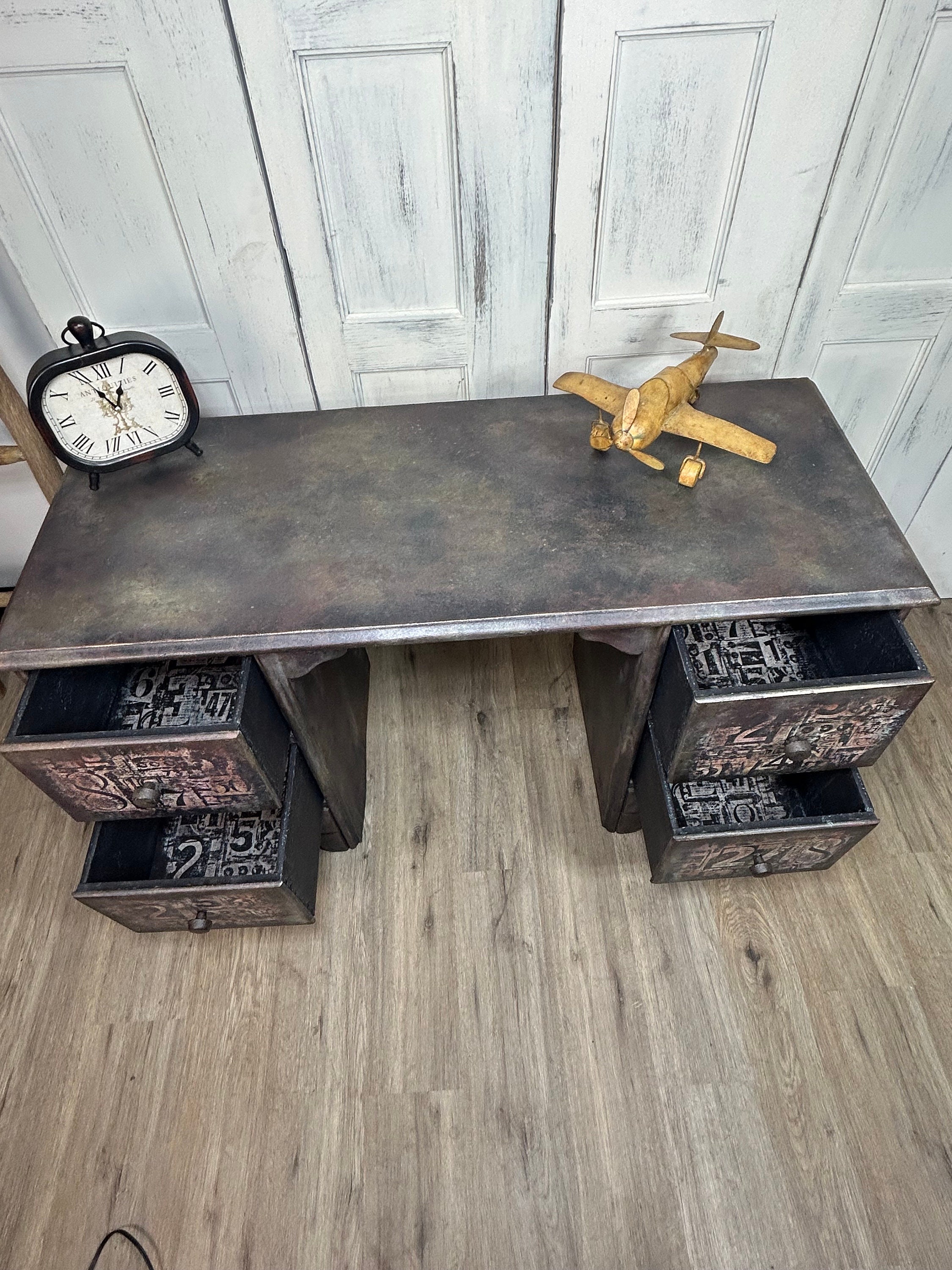 Industrial Steam Punk Grunge Style Office Desk, Rusty Patina Finish ...