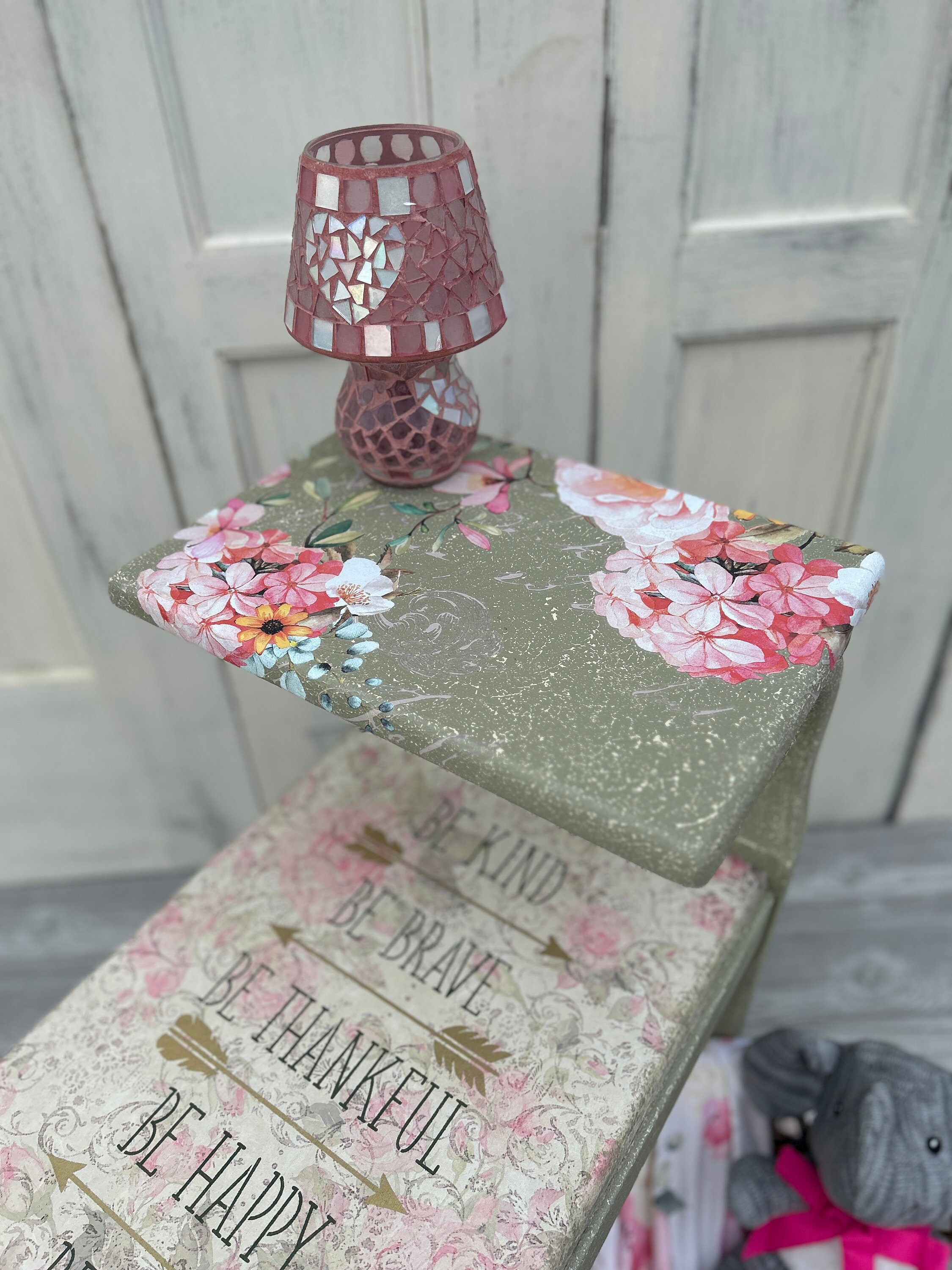 Vintage Pink Nursery Side Table, Floral Pink Toile End Table, Vintage ...