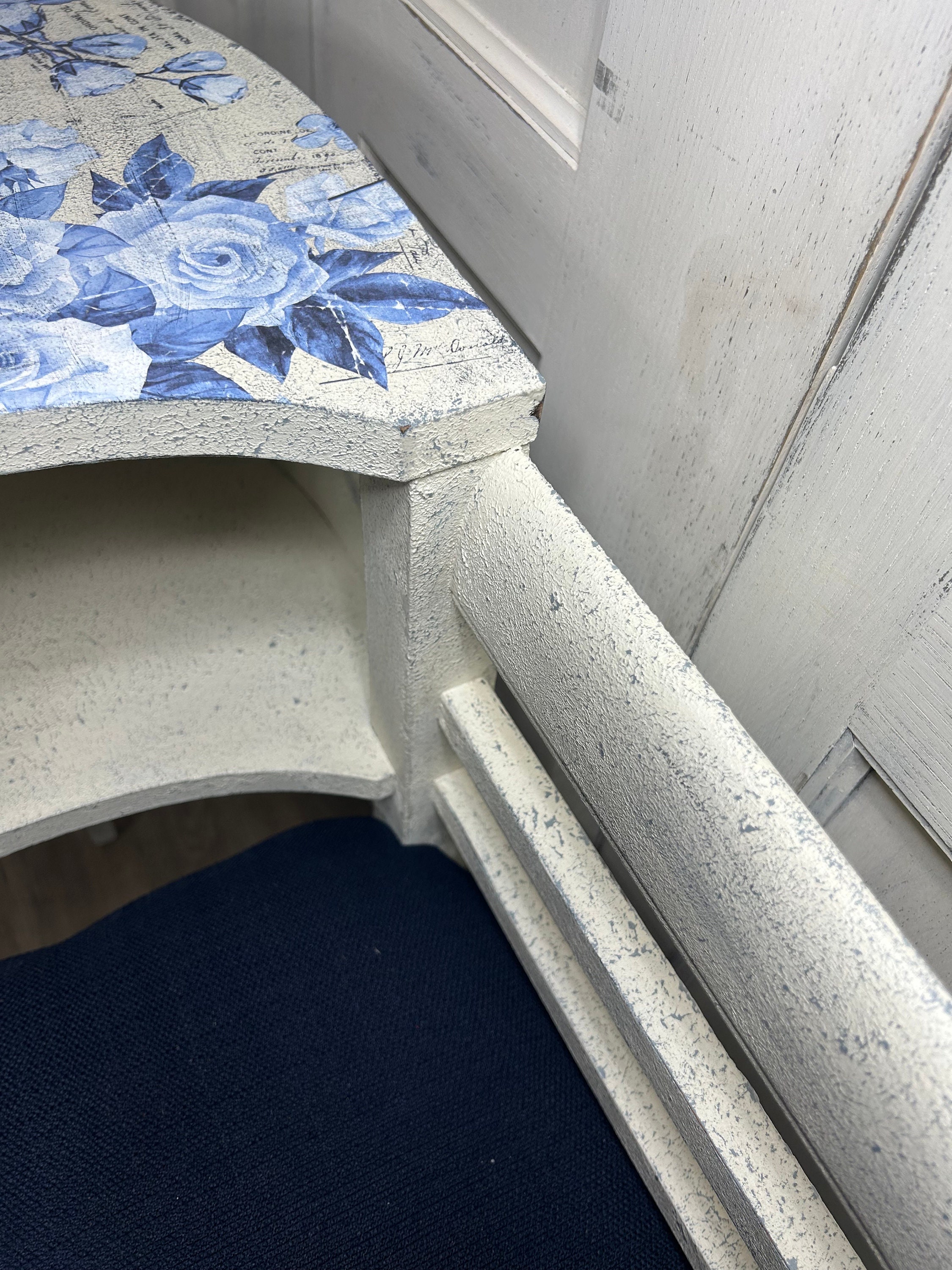 Vintage Gossip Bench, Phone Table With Seat, Floral French Country Blue ...