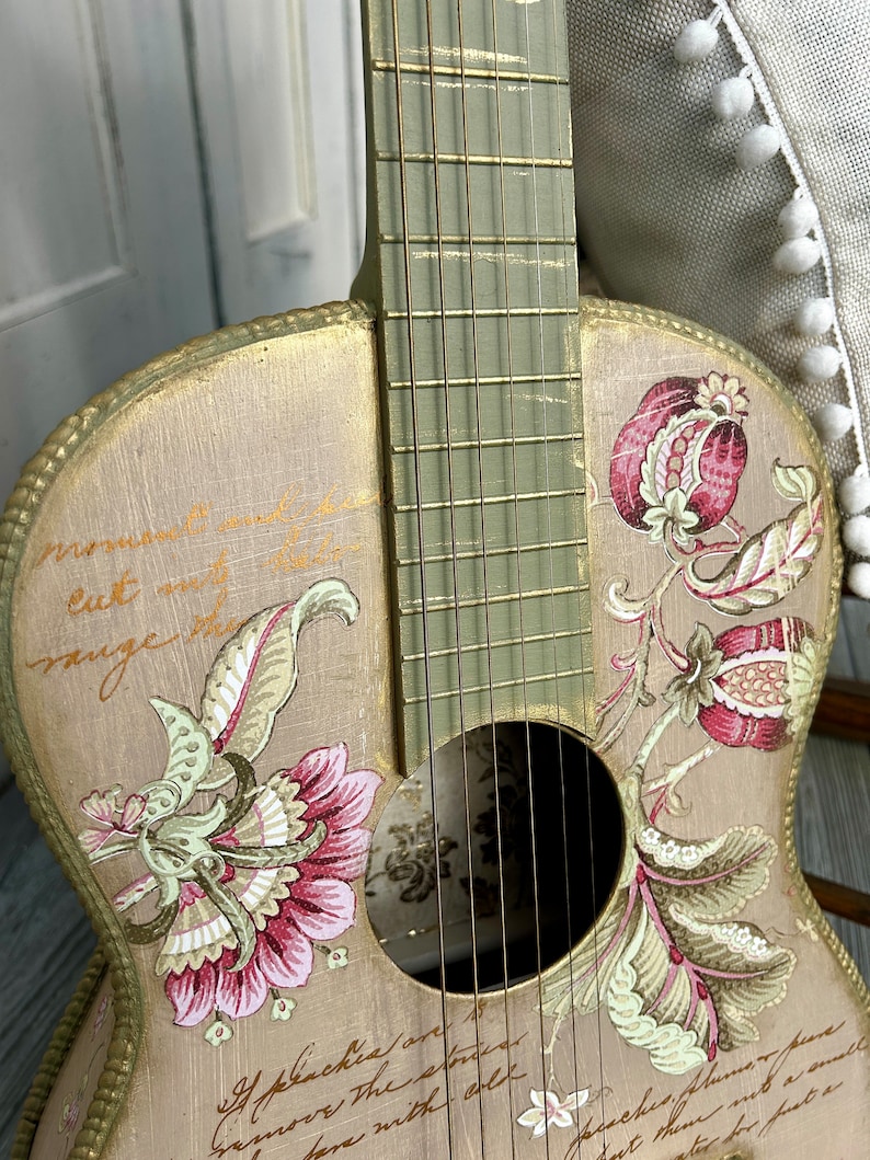 Hand Painted Guitar Lamp, Music Home Decor, Vintage Floral Instrument ...