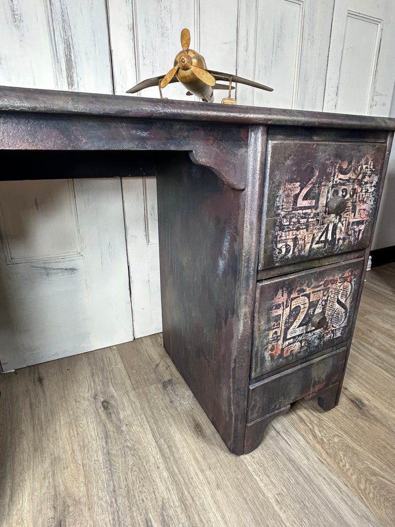 Industrial Steam Punk Grunge Style Office Desk, Rusty Patina Finish ...