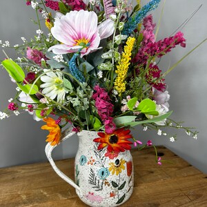 Charming Hand-painted Pitcher With Wildflower Arrangement, Whimsical ...