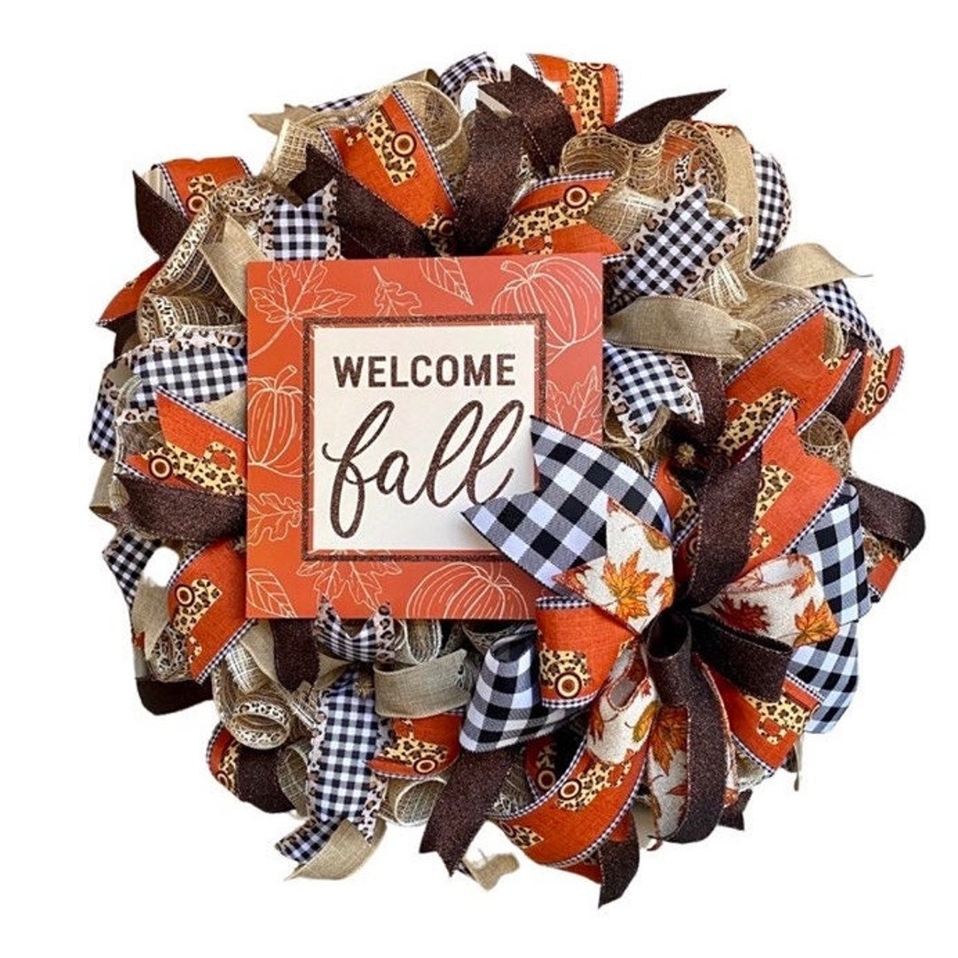 Leopard Hello Fall Wreath Decoration for Front Door, Buffalo Plaid Fall ...